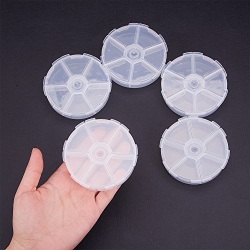 Pandahall 20Pcs 3.07 Inch Diameter Plastic Bead Storage Containers 6 Grids Transparent Clear Round Jewelry Boxes Organizers