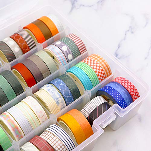 UHOUSE Plastic Organizer Container with Adjustable Dividers,Plastic Storage Box with 18 Removable Grids,Jewelry Organizer Compartments for Cosmetics Craft, Toy, Fuse Beads, Washi Tapes (Clear)