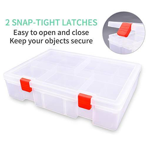 UHOUSE Plastic Organizer Container with Adjustable Dividers,Plastic Storage Box with 18 Removable Grids,Jewelry Organizer Compartments for Cosmetics Craft, Toy, Fuse Beads, Washi Tapes (Clear)