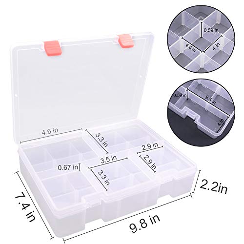 UHOUSE Plastic Organizer Container with Adjustable Dividers,Plastic Storage Box with 18 Removable Grids,Jewelry Organizer Compartments for Cosmetics Craft, Toy, Fuse Beads, Washi Tapes (Clear)