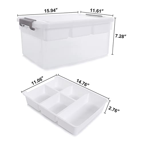 Citylife 17QT Plastic Storage Box with Removable Tray Craft Organizers and Storage Clear Storage Container for Organizing Lego, Bead, Tool, Sewing