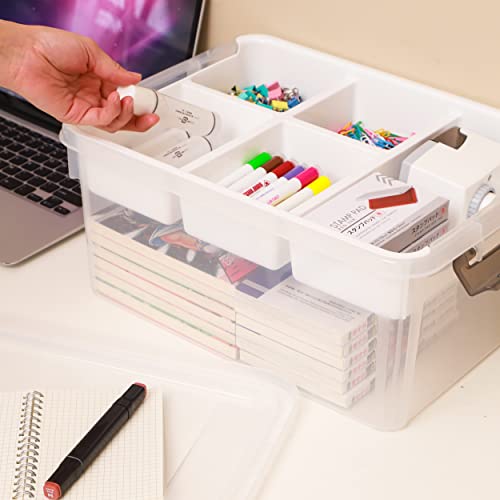 Citylife 17QT Plastic Storage Box with Removable Tray Craft Organizers and Storage Clear Storage Container for Organizing Lego, Bead, Tool, Sewing