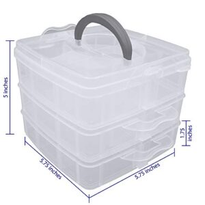 2 Pack - Stackable Craft Organizer Box, 3-Layer Small Storage Container Case, with Adjustable Compartments for Beads, Crafts, Jewelry, Fishing Tackle (5.75 x 5.75 x 5 inches)