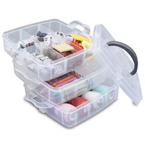 2 Pack - Stackable Craft Organizer Box, 3-Layer Small Storage Container Case, with Adjustable Compartments for Beads, Crafts, Jewelry, Fishing Tackle (5.75 x 5.75 x 5 inches)