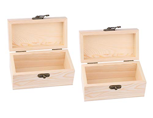 Unfinished Wood Box , Dedoot 2 PCS 5.5x2.75x2.87 Inch Small Wood Craft Box with Locking Clasp Rectangle Wood Gift Box Organizer for Jewelry Artist Tool and Brush Storage Box