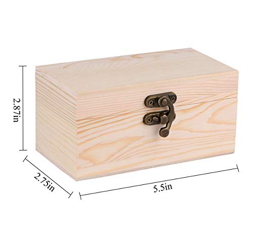 Unfinished Wood Box , Dedoot 2 PCS 5.5x2.75x2.87 Inch Small Wood Craft Box with Locking Clasp Rectangle Wood Gift Box Organizer for Jewelry Artist Tool and Brush Storage Box