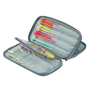 Katech Empty Knitting Needles Case Portable Travel Crochet Hooks Case Zipper Storage Bag Organizer with Transparent Pocket and Holder Slots for Carrying Knitting Needles and Crochet Accessories (Grey)