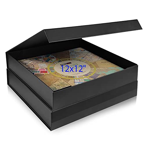 12x12 Scrapbook Storage Box for Scrapbooks, Papers and Supplies, Odor Free, Solid Black, 2 PCS 2 Pack