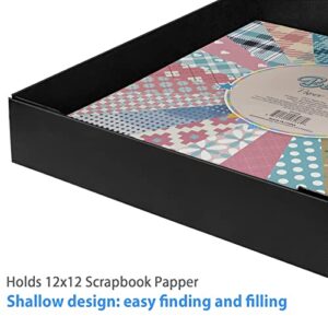 12x12 Scrapbook Storage Box for Scrapbooks, Papers and Supplies, Odor Free, Solid Black, 2 PCS 2 Pack