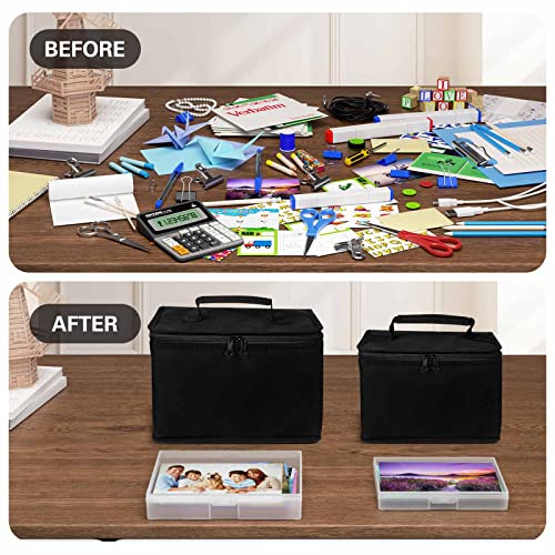 Barhon Photo Storage Boxes Set - 8 Pack 4x6 and 8 Pack 5x7, Photos Case Containers with Lightproof Zipper Cloth Bags, Multi-Sized Seed Organizer with Handle for Stickers Craft (Clear)