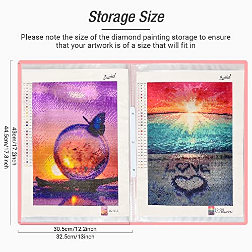 Bougimal Diamond Painting Storage Book, Diamond Painting Accessories with 20 Pocket up to 40 Pics, Diamond Art Accessories and Tools for Artwork Display and Protection, A3 12x16 Inches, Pink