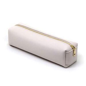 dobmit pu pencil pen case portable stationery bag big capacity pencil pouch cosmetic organizer bag for student girl or boy- beige