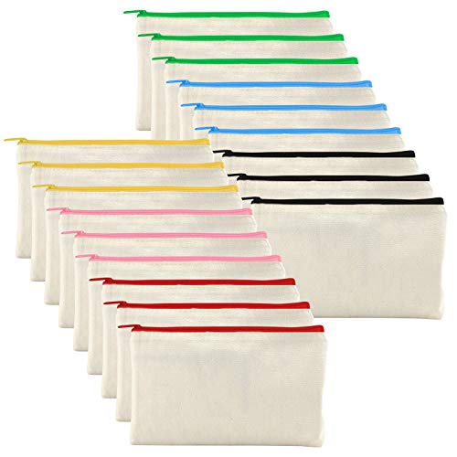 Yarlung 18 Pack Canvas Zipper Pouch, 8x5 Inches Blank DIY Craft Pencil Case Multipurpose Makeup Bags for Pen, Cosmetic, Invoice Bill, Travel Toiletry, 6 Colors Zippers