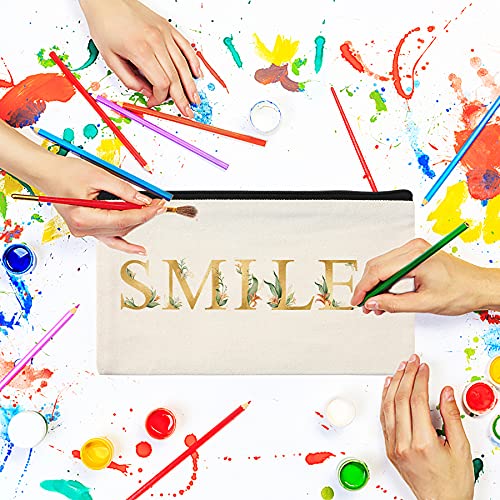 SEPGLITTER 4PCS Blank DIY Craft Bag Canvas Pouch Zipper Pen Pencil Case Cotton Invoice Pouch Bulk Cosmetic Bags for Makeup Travel Toiletry Storage 8.3 × 4.7 Inch（White）