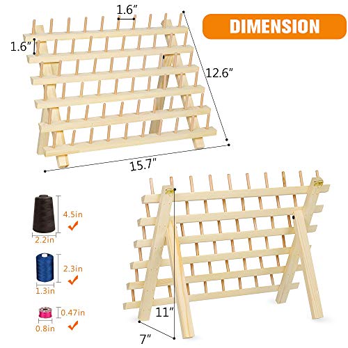 MOOACE 60-Spool Thread Holders, 2 Pack Wooden Thread Rack, Sewing Organizer with Hanging Hooks for Embroidery Quilting and Sewing Threads