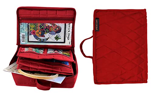 Yazzii Original Craft Organizer Tote Bag - Portable Storage Bag Organizer - Multipurpose Storage Organizer for Crafts, Cosmetics & Jewelry. Red