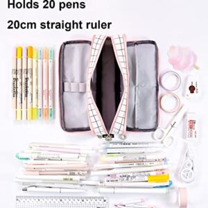 EHOPE Large Capacity Pencil Case 3 Compartments Pencil Pouch Portable Large Storage Canvas Pencil Bag for School Student Teen Girl Boy (Green)