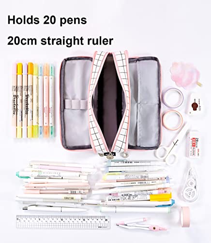 EHOPE Large Capacity Pencil Case 3 Compartments Pencil Pouch Portable Large Storage Canvas Pencil Bag for School Student Teen Girl Boy (Green)