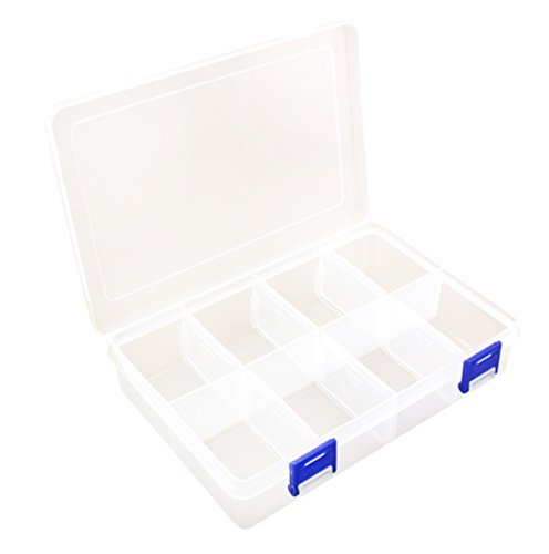 UPSTORE 8 Grids Transparent Plastic Jewelry Accessories Portable Storage Box Organizer Holder with Adjustable Dividers (Large)