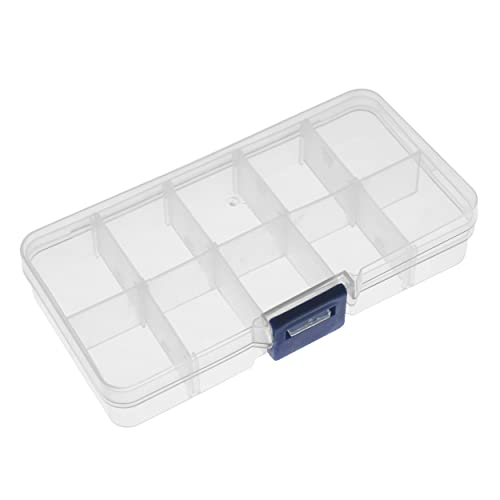 UHZBTEC 10 Grids Plastic Bead Organizer Box/Clear Crafts Thread Storage Containers with Removable Dividers (Free Letter Stickers)