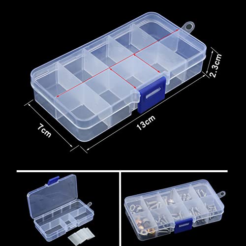 UHZBTEC 10 Grids Plastic Bead Organizer Box/Clear Crafts Thread Storage Containers with Removable Dividers (Free Letter Stickers)