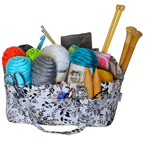 Stitch Happy Yarn Caddy - Storage Basket for Knitting and Crochet Supplies - Art Storage and Organization