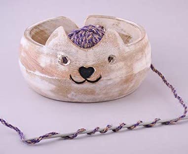 Wooden Yarn Bowl Knitting Bowl Large Crochet Yarn Holder YB03 Handmade Crocheting Accessories and Supplies Organizer 7 x 3"