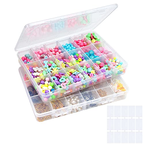 2 Pack 18 Grids Clear Plastic Organizer Box Storage Container with Adjustable Dividers for Washi Tape,Jewelry,Beads Art DIY Crafts, Fishing Tackles,Screws