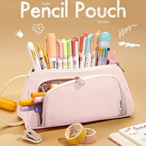 Large Capacity Pencil Case Pen Bag, Pencil Bag Stationery Storage Pencil Pouch, Handheld Makeup Pouch Holder, Pencil Pouch Organizer College School Office Supplies for kid Adult Christams Gift(Pink)