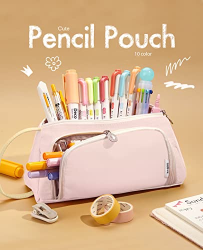 Large Capacity Pencil Case Pen Bag, Pencil Bag Stationery Storage Pencil Pouch, Handheld Makeup Pouch Holder, Pencil Pouch Organizer College School Office Supplies for kid Adult Christams Gift(Pink)