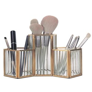 k cool makeup brush holder organizer, 2 slot gold metal cosmetics brushes storage, brushes cup for vanity£¬desk, dresser, bathroom, bedroom, countertops, pen pencil holder