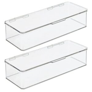 mDesign Long Plastic Craft Room Stackable Storage Organizer Box Containers with Hinged Lid for Thread, Beads, Ribbon, Glitter, Clay, Sewing, Crochet, Fabric, Stamps, and Scissors, 2 Pack - Clear