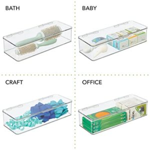 mDesign Long Plastic Craft Room Stackable Storage Organizer Box Containers with Hinged Lid for Thread, Beads, Ribbon, Glitter, Clay, Sewing, Crochet, Fabric, Stamps, and Scissors, 2 Pack - Clear