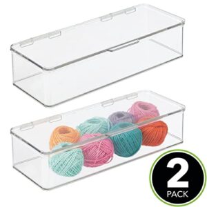 mDesign Long Plastic Craft Room Stackable Storage Organizer Box Containers with Hinged Lid for Thread, Beads, Ribbon, Glitter, Clay, Sewing, Crochet, Fabric, Stamps, and Scissors, 2 Pack - Clear