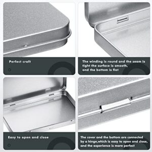 Metal Rectangular Tin Metal Hinged Lid Tin Metal Empty Box Container Silver Rectangular Storage Tin Box with Lid for Watercolor Jewelry Makeup Pill Candy Craft Organize (10 Pieces)