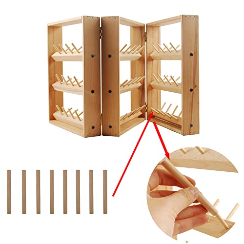 BAENRCY 69 Spools Collapsible Wooden Thread Holder Rack Sewing and Embroidery Foldable Thread Rack and Organizer Thread Rack for Sewing