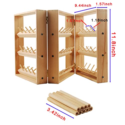 BAENRCY 69 Spools Collapsible Wooden Thread Holder Rack Sewing and Embroidery Foldable Thread Rack and Organizer Thread Rack for Sewing