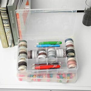 UHOUSE 2 PCS 18 Grids Clear Plastic Organizer Container Storage Box with Adjustable Dividers for Washi TapeJewelry Craft Tackles Tools, Size: 10.4 x 6.8 x 1.1 in (Clear)