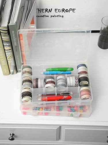 UHOUSE 2 PCS 18 Grids Clear Plastic Organizer Container Storage Box with Adjustable Dividers for Washi TapeJewelry Craft Tackles Tools, Size: 10.4 x 6.8 x 1.1 in (Clear)