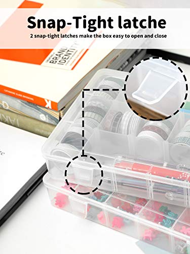 UHOUSE 2 PCS 18 Grids Clear Plastic Organizer Container Storage Box with Adjustable Dividers for Washi TapeJewelry Craft Tackles Tools, Size: 10.4 x 6.8 x 1.1 in (Clear)