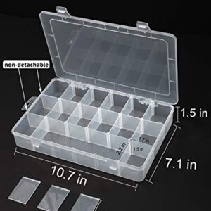 UHOUSE 2 PCS 18 Grids Clear Plastic Organizer Container Storage Box with Adjustable Dividers for Washi TapeJewelry Craft Tackles Tools, Size: 10.4 x 6.8 x 1.1 in (Clear)