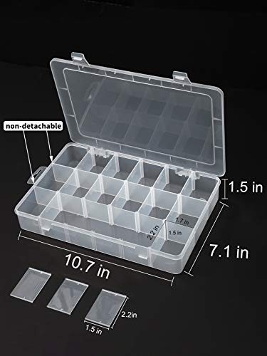 UHOUSE 2 PCS 18 Grids Clear Plastic Organizer Container Storage Box with Adjustable Dividers for Washi TapeJewelry Craft Tackles Tools, Size: 10.4 x 6.8 x 1.1 in (Clear)