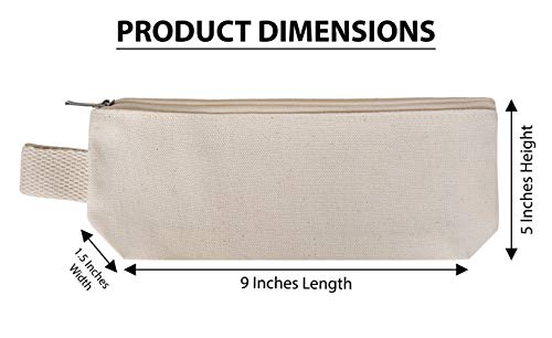 BUMBLE CRAFTS 4 PC Multipurpose Pencil Case Pouch with Zipper, Multipurpose Stationary, Pen Pencil Case, 9” x 3.5", 100% Cotton Canvas - Natural