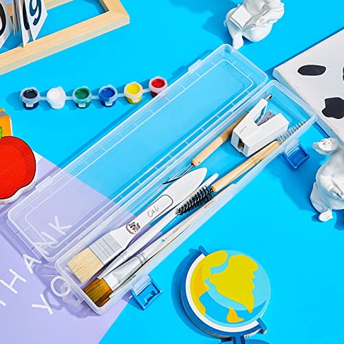 8 Pcs Translucent Plastic Paint Brush Holders Paint Brush Case Organizers Drawing Tools Storage Box Long Paint Brush Case Watercolor Pen Pencil Container Buckle Design for Artist 13 x 2.7 x 1.4 Inches