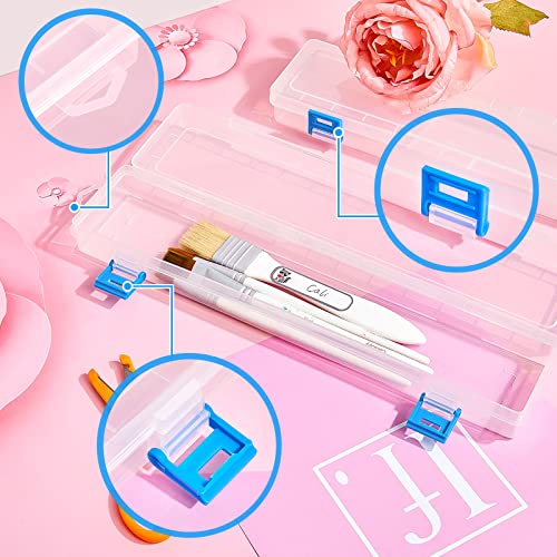 8 Pcs Translucent Plastic Paint Brush Holders Paint Brush Case Organizers Drawing Tools Storage Box Long Paint Brush Case Watercolor Pen Pencil Container Buckle Design for Artist 13 x 2.7 x 1.4 Inches