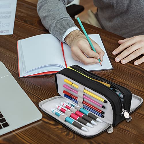 Chelory Big Capacity Pencil Case Large Storage Pencil Bag Pouch 3 Compartment Stationery Pen Cases Holder for Boys Grils Middle High College School Teen Adults Office Organizer Gifts, Black