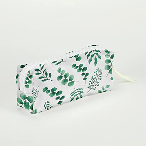 Pencil Pouch Pencil Case Pencil Bag Pen Case Pouch Box Organizer for Teen Girls Boys School Students Men Women Waterproof Zipper Pouch for Office Supplies Makeup, Eucalyptus Nature Leaves Print