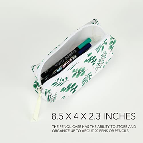 Pencil Pouch Pencil Case Pencil Bag Pen Case Pouch Box Organizer for Teen Girls Boys School Students Men Women Waterproof Zipper Pouch for Office Supplies Makeup, Eucalyptus Nature Leaves Print