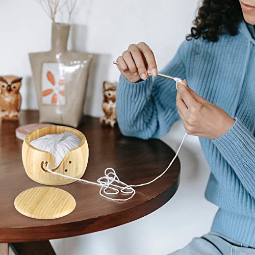 MOLIGOU Bamboo Yarn Bowl with Lid, Knitting Bowl with Holes, Yarn Holder Bowl for Crocheting