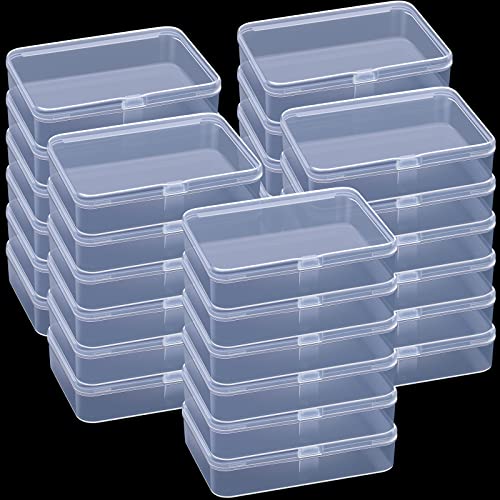 30 Pcs Small Clear Plastic Beads Storage Containers Box with Lids Mini Clear Plastic Storage Containers Square Containers for Jewelry Beads Craft Supplies Tools, 4.1 x 3 x 1 Inches